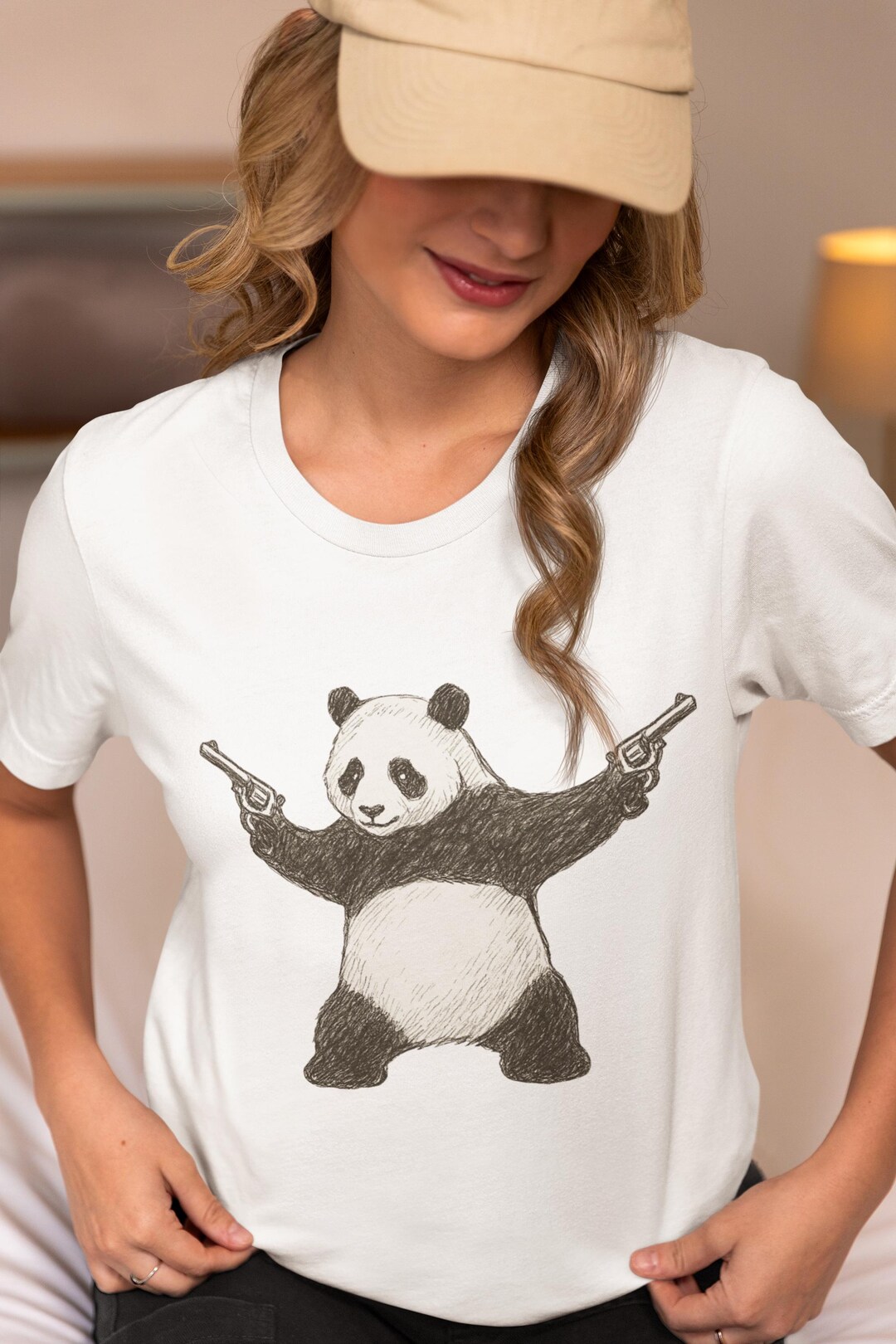 Gangster Panda T-shirt, Cute Sketch Style Panda With Pistols Shirt ...