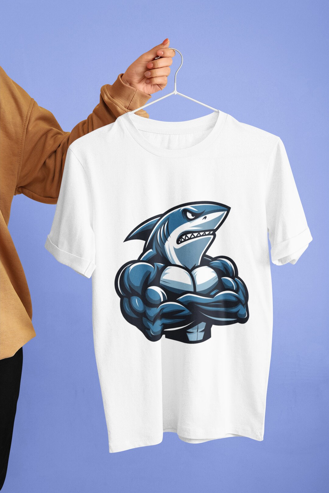 Muscular Shark Cartoon Unisex T-shirt | Cool, Funny, Graphic Tee Top ...