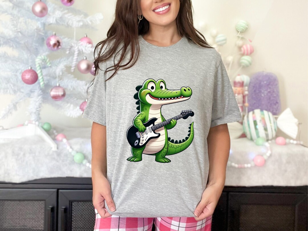 Rocking Croc Guitarist Tee Top | Whimsical Animal Musician Shirt | Fun ...