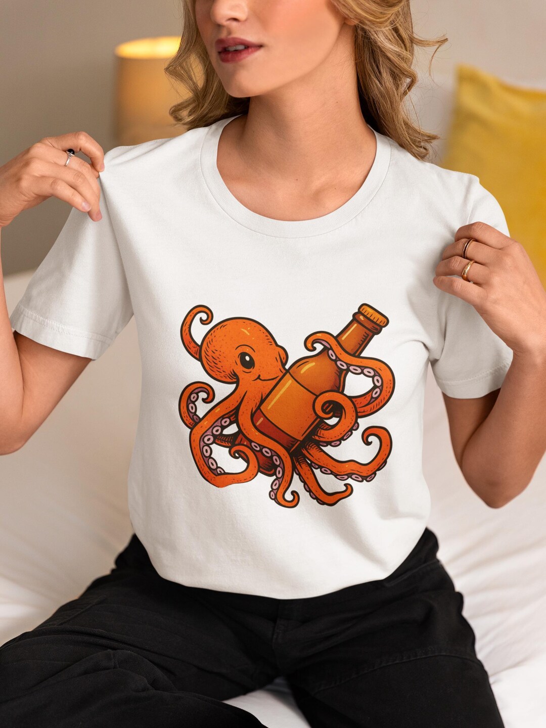 Funny Octopus Beer T-shirt, Cute Drunk Octopus Graphic Tee, Unisex ...