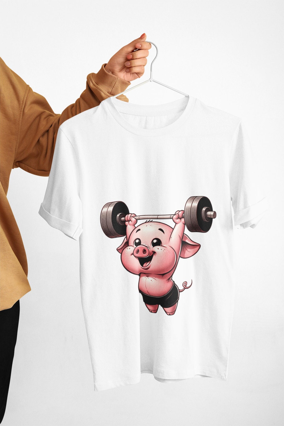 Unisex Piggy Weightlifter Tee | Cartoon Pig Fitness Enthusiast T-shirt ...
