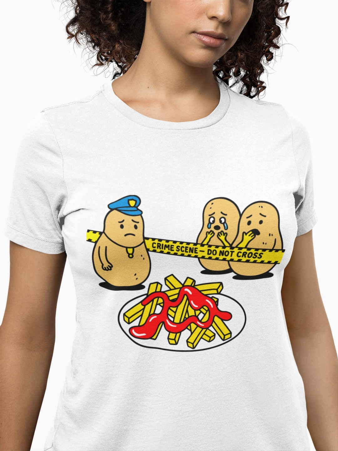 Funny Potato Crime Scene With French Fries Unisex T-shirt for Adults ...