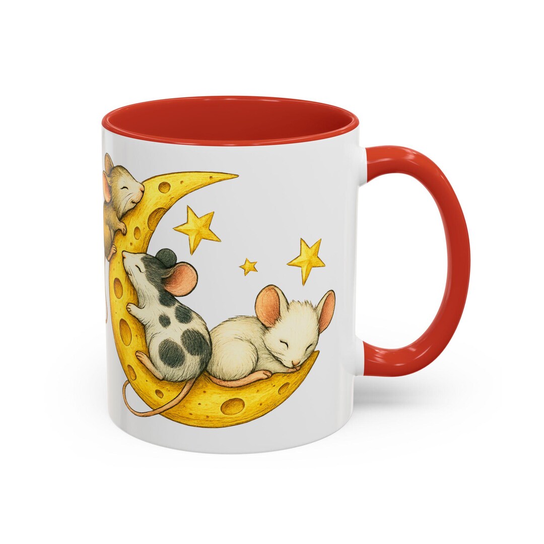 Sleeping Mice on Cheese Moon Mug, Whimsical Animal Art Coffee/tea Cup ...