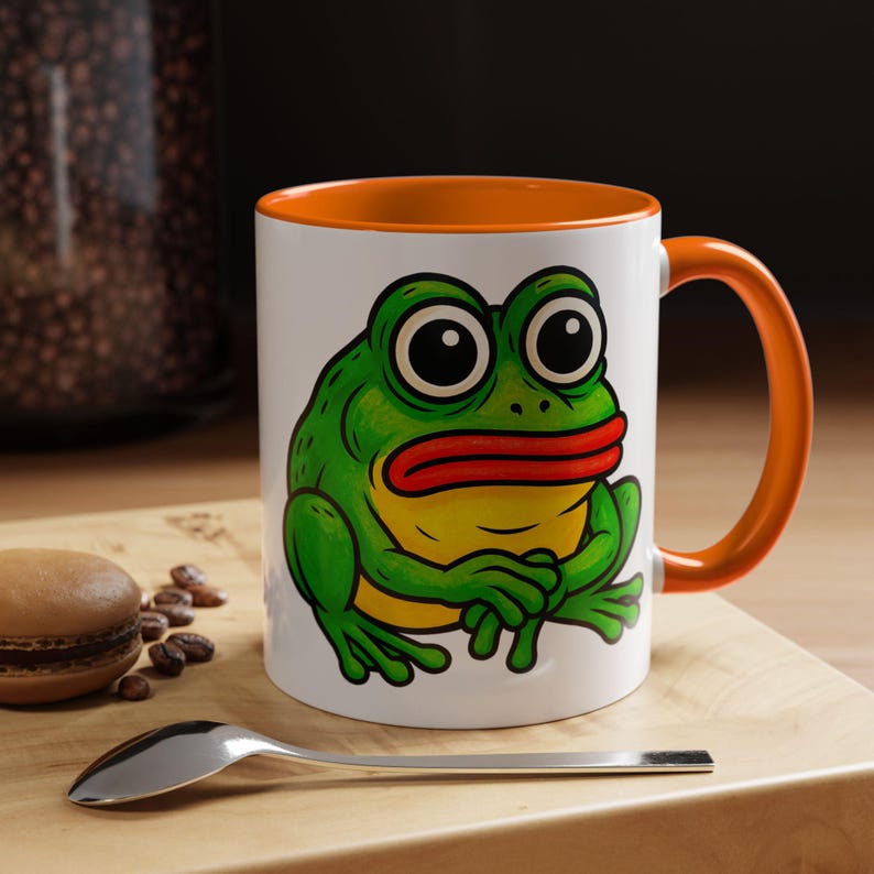 Funny Sad Frog Mug, Cartoon Meme Frog With Big Eyes and Red Lips ...