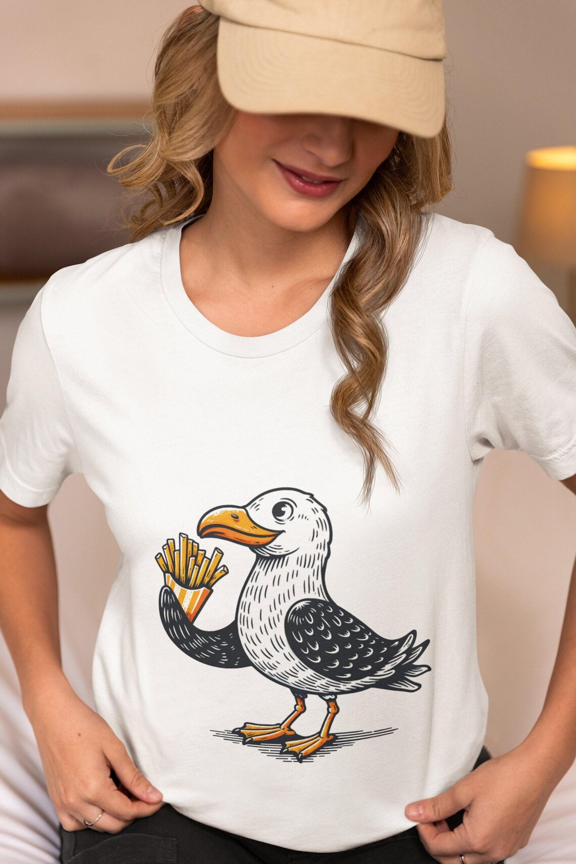 Funny Seagull T-shirt With French Fries, Unique Seagull Art Tee, Unisex ...