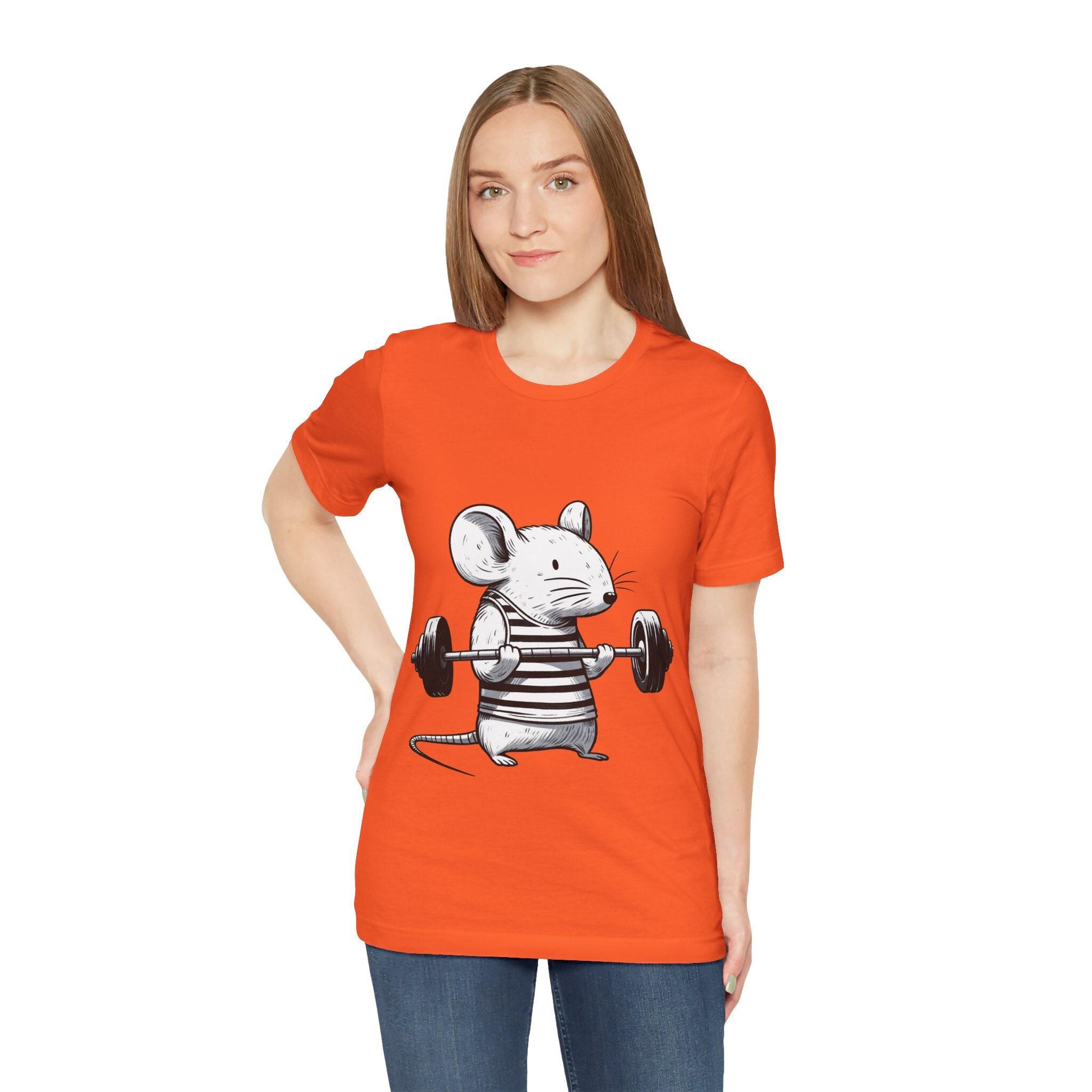 Adorable Mouse Weightlifting T-shirt, Cute Cartoon Mouse in Striped ...
