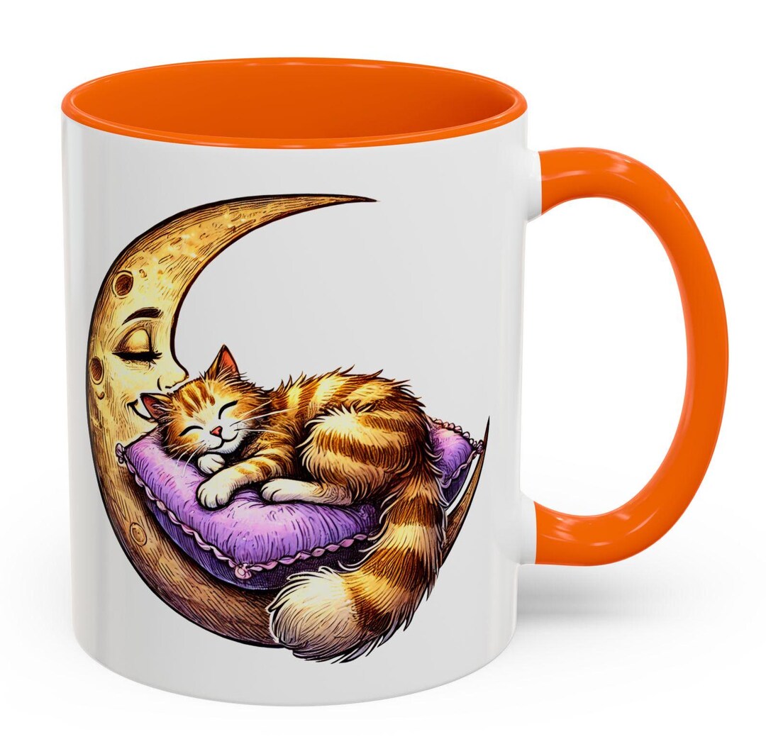 Cute Sleeping Cat Moon Mug - Cozy Night Sky Coffee/tea Cup - Fantasy ...