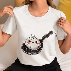 Kawaii Dumpling T-shirt, Cute Dumpling on Spoon Tee, Funny Food Lover ...