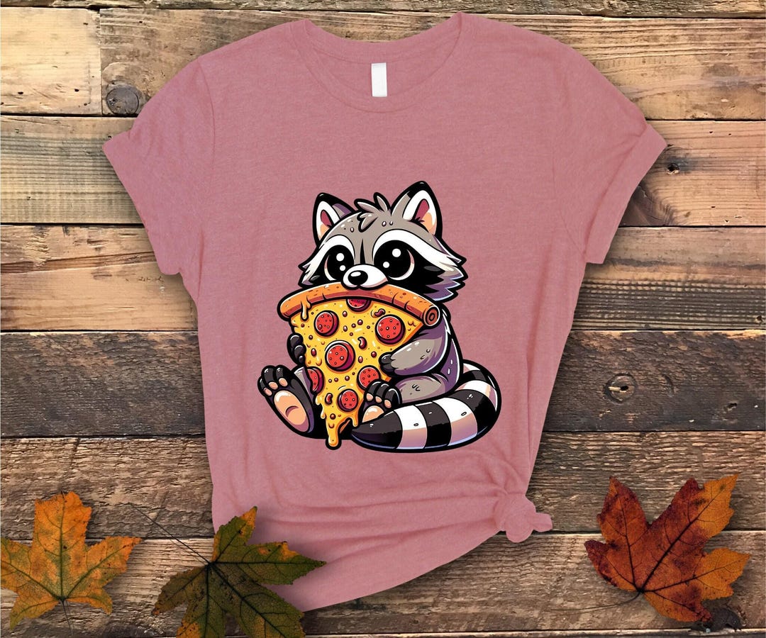 Cartoon Raccoon Pizza T-shirt - Unisex Pepperoni Tee Top, Funny Animal ...