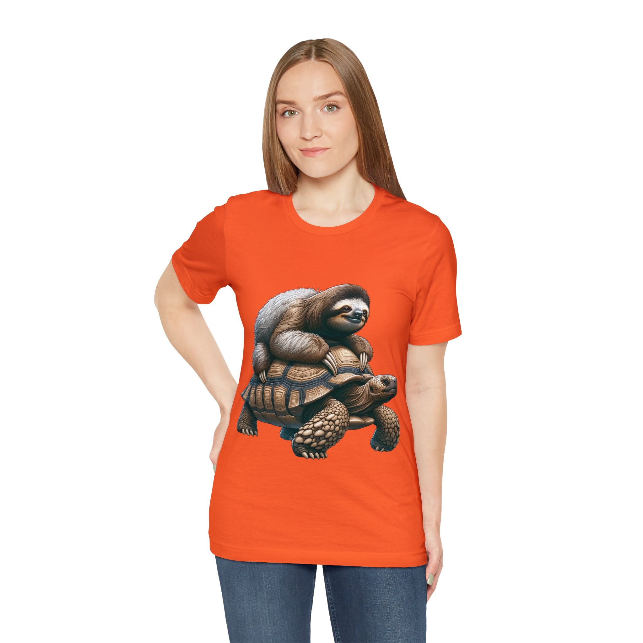 Cartoon Sloth Tortoise Ride T-shirt, Unisex Cute Animal Graphic Tee ...