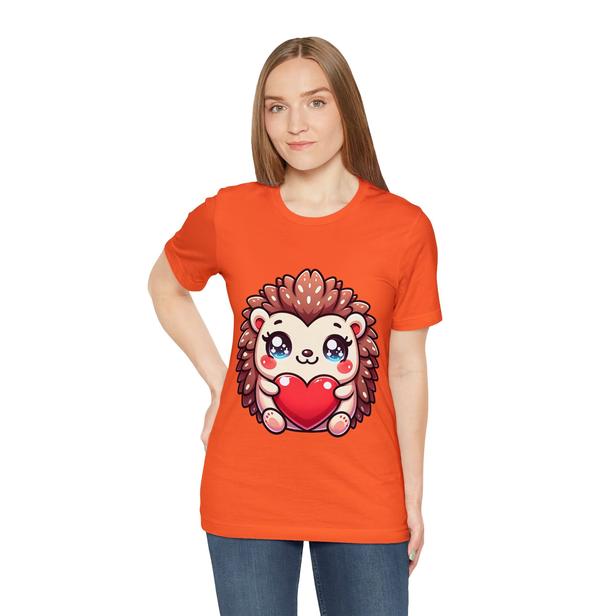 Cartoon Hedgehog Love Heart DTG T-shirt Unisex Graphic Tee Top, Cute ...