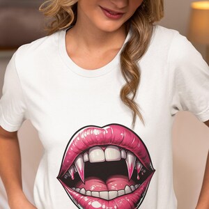 Unisex Vampire Teeth Graphic Tee, Dripping Fangs T-shirt, Spooky Blood ...