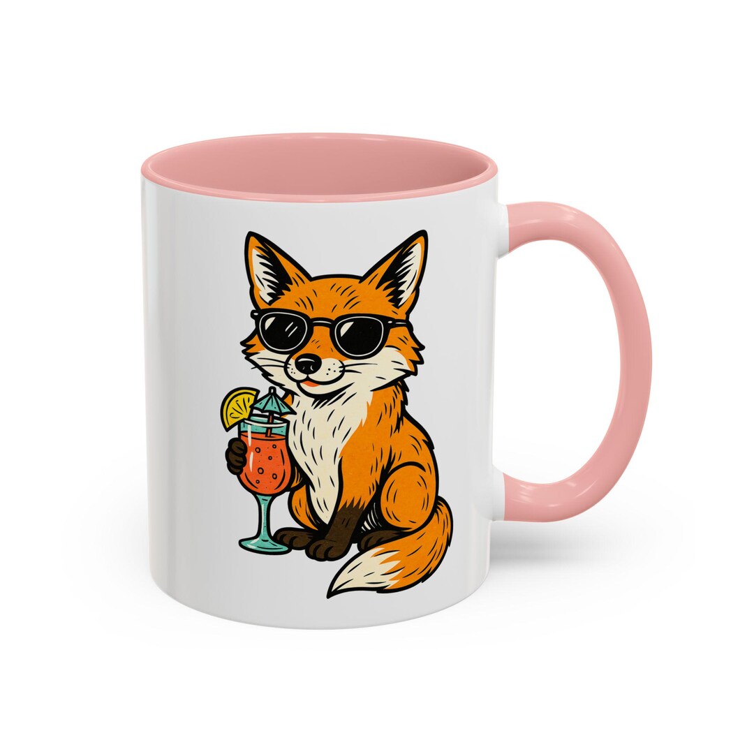 Cool Fox Mug With Funny Cartoon Fox Drinking Cocktail, Retro Style ...
