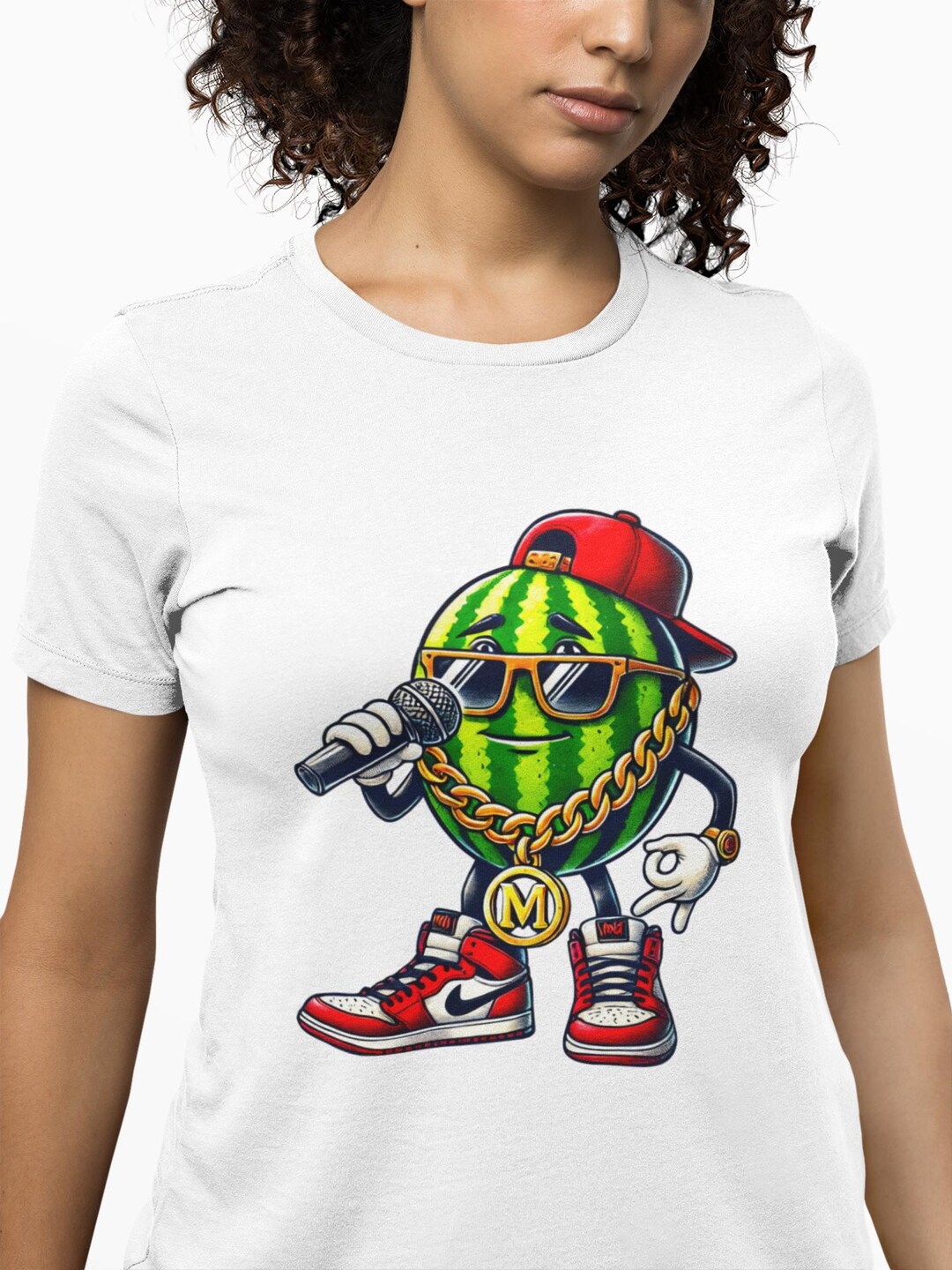 Watermelon Rapper T-shirt, Hip Hop Fruit Character With Microphone Tee ...