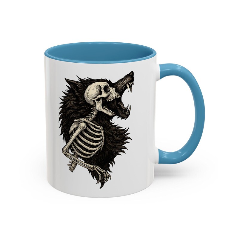 Dark Gothic Werewolf Skeleton Mug, Horror Art Coffee Cup for Halloween ...