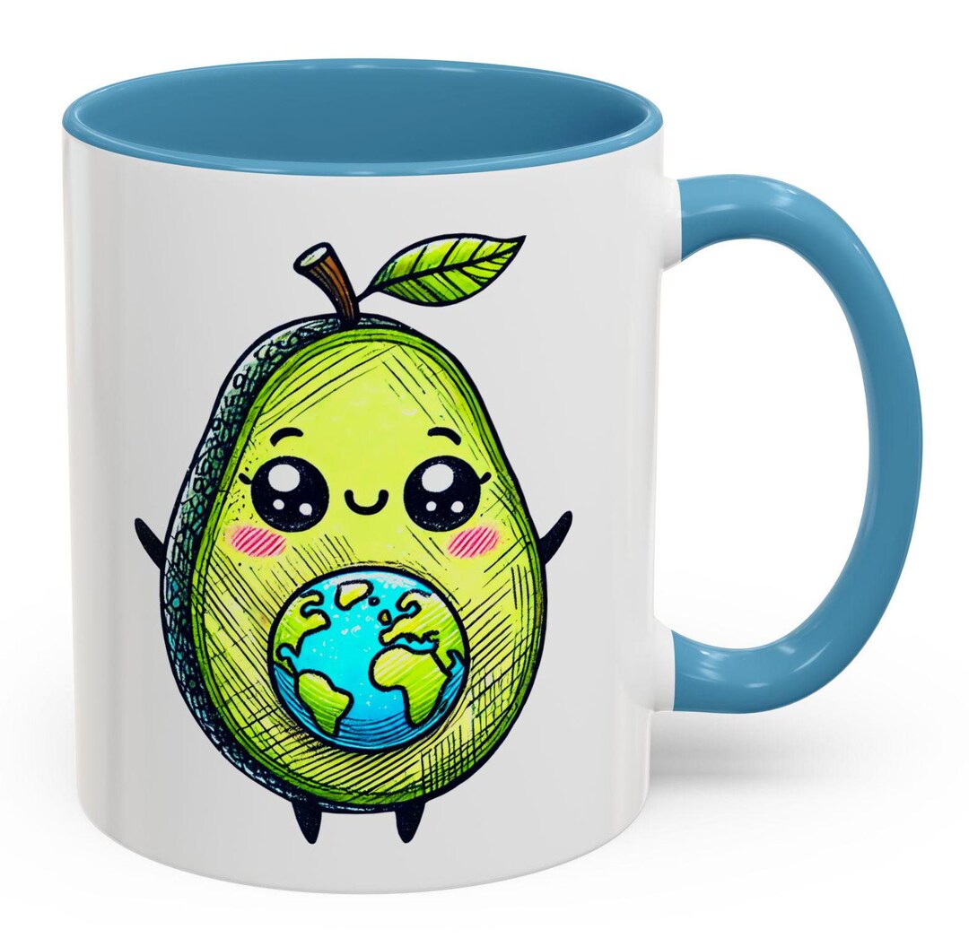 Cute Avocado Earth Mug, Kawaii Eco-friendly Planet Art Coffee Cup ...