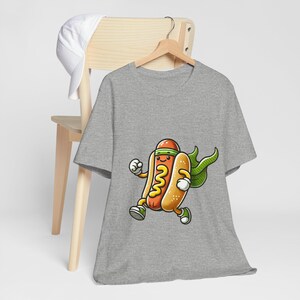 Quirky Running Hot Dog Cartoon T-shirt,fun & Whimsical Foodie Tee ...