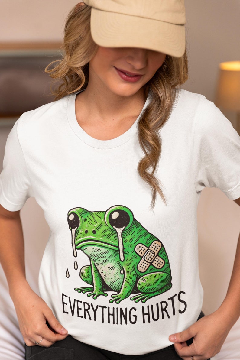 Sad Frog Bandaged & Crying Unisex T-shirt, Everything Hurts Meme ...