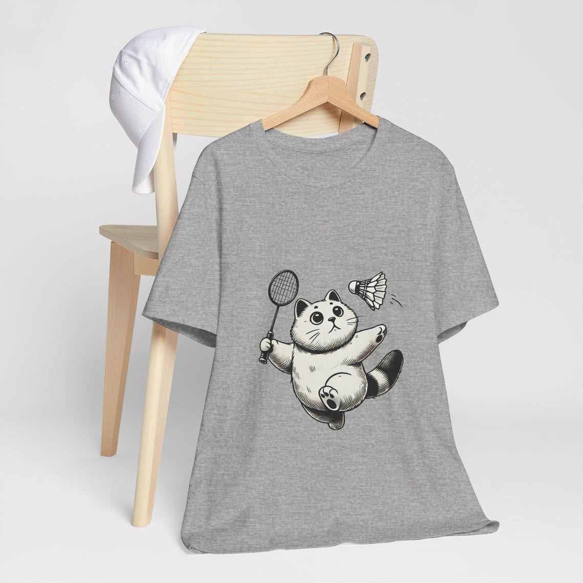 Chubby Cat Playing Badminton Unisex T-shirt, Cute Sports Lover Novelty ...