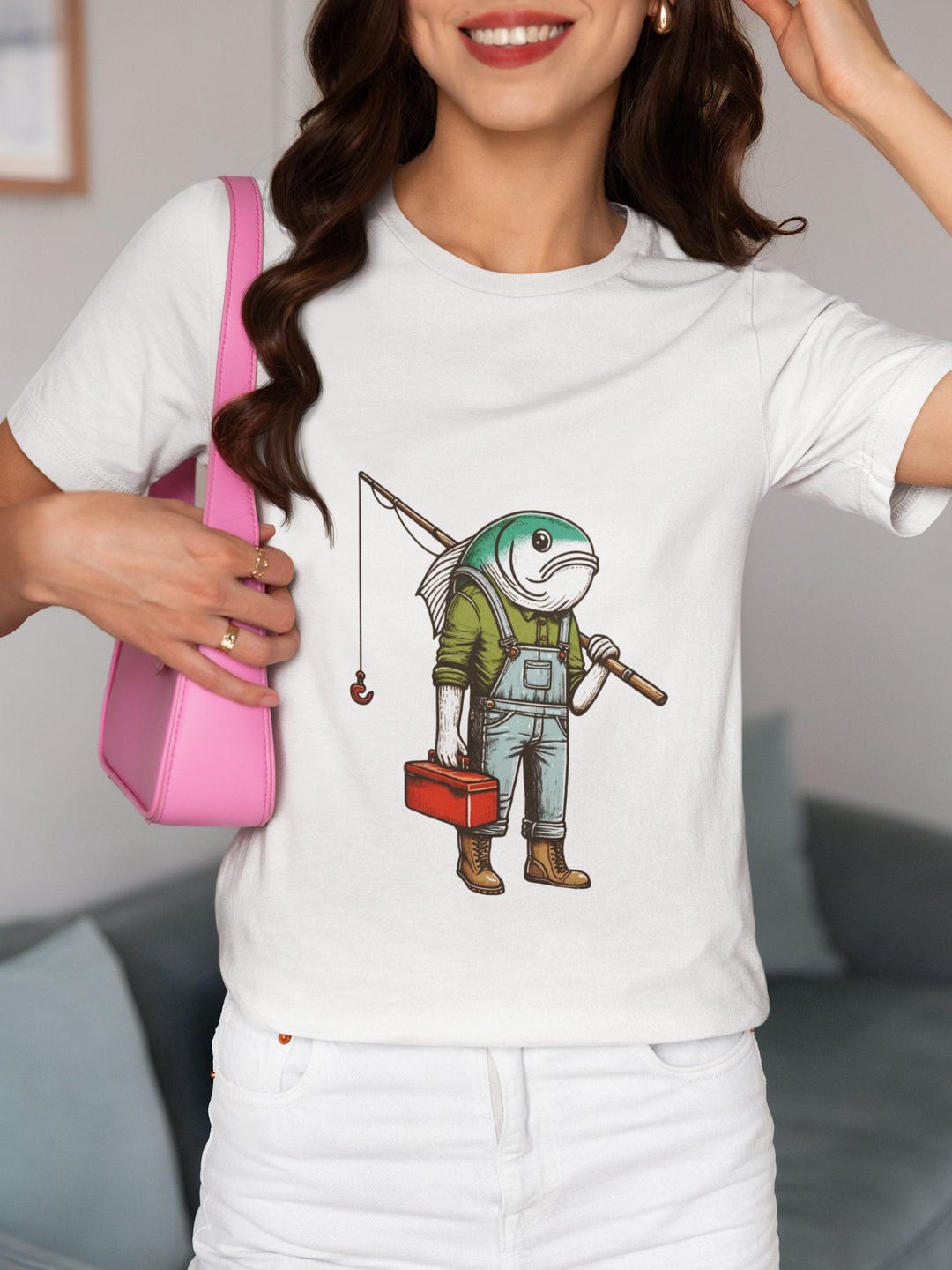 Unique Fish-headed Fisherman T-shirt, Funny Fishing Graphic Tee, Unisex ...