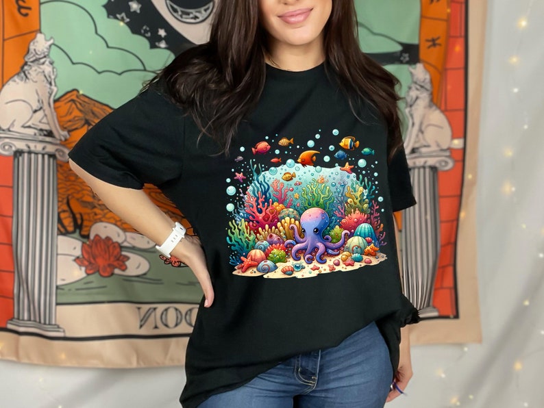 Underwater Life Unisex T-shirt Watercolor Coral Reefs & Playful Fish ...