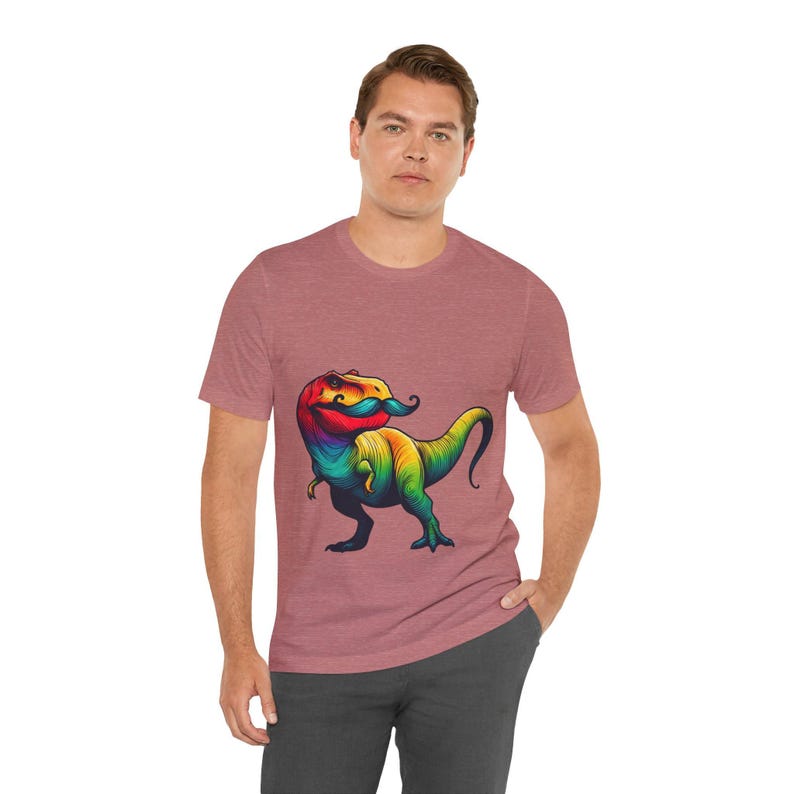Colorful Rainbow T-rex Dinosaur With Mustache Funny Graphic Unisex T ...