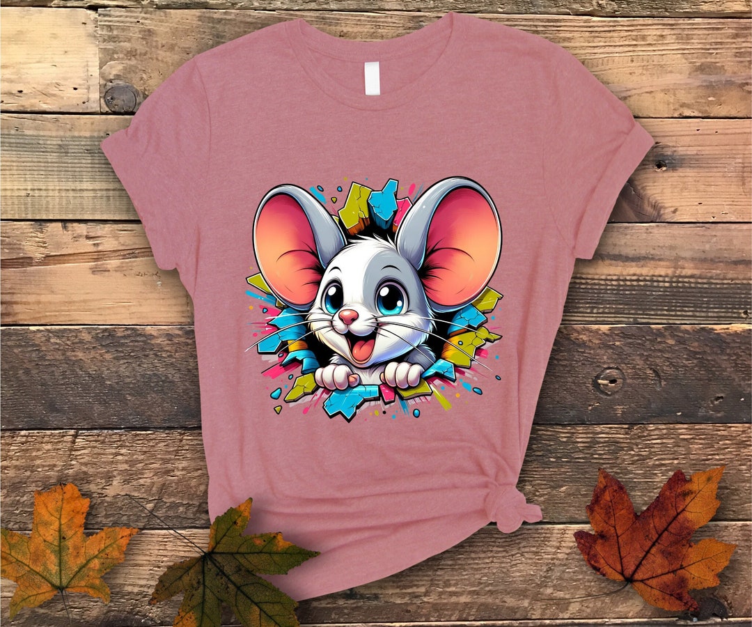 3D Illusion Cartoon Mouse T-shirt - Unisex Graphic Tee Top, Realistic ...