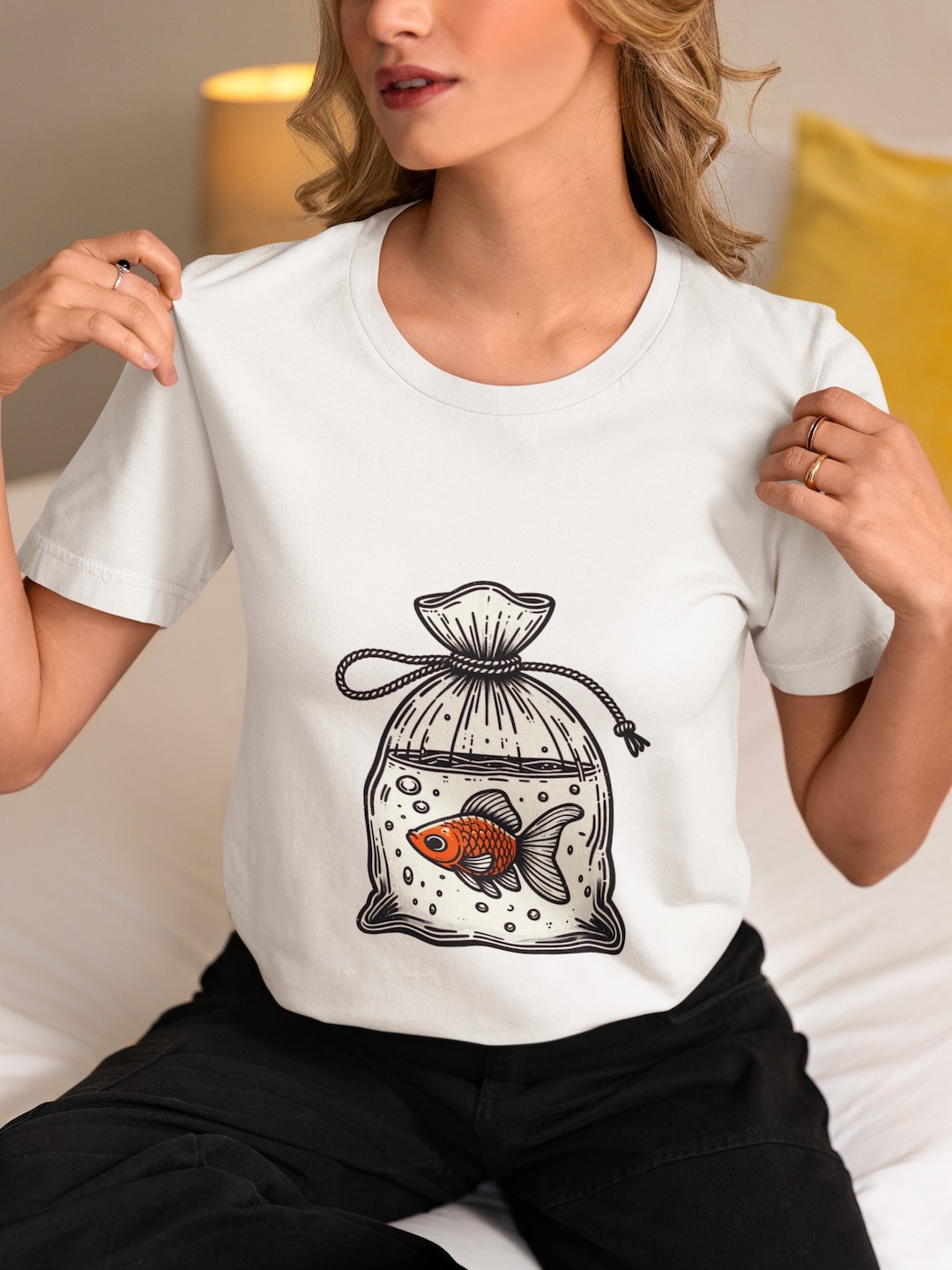 Unisex T-shirt With Cute Goldfish in Bag Print-unique Fish Lover Gift ...