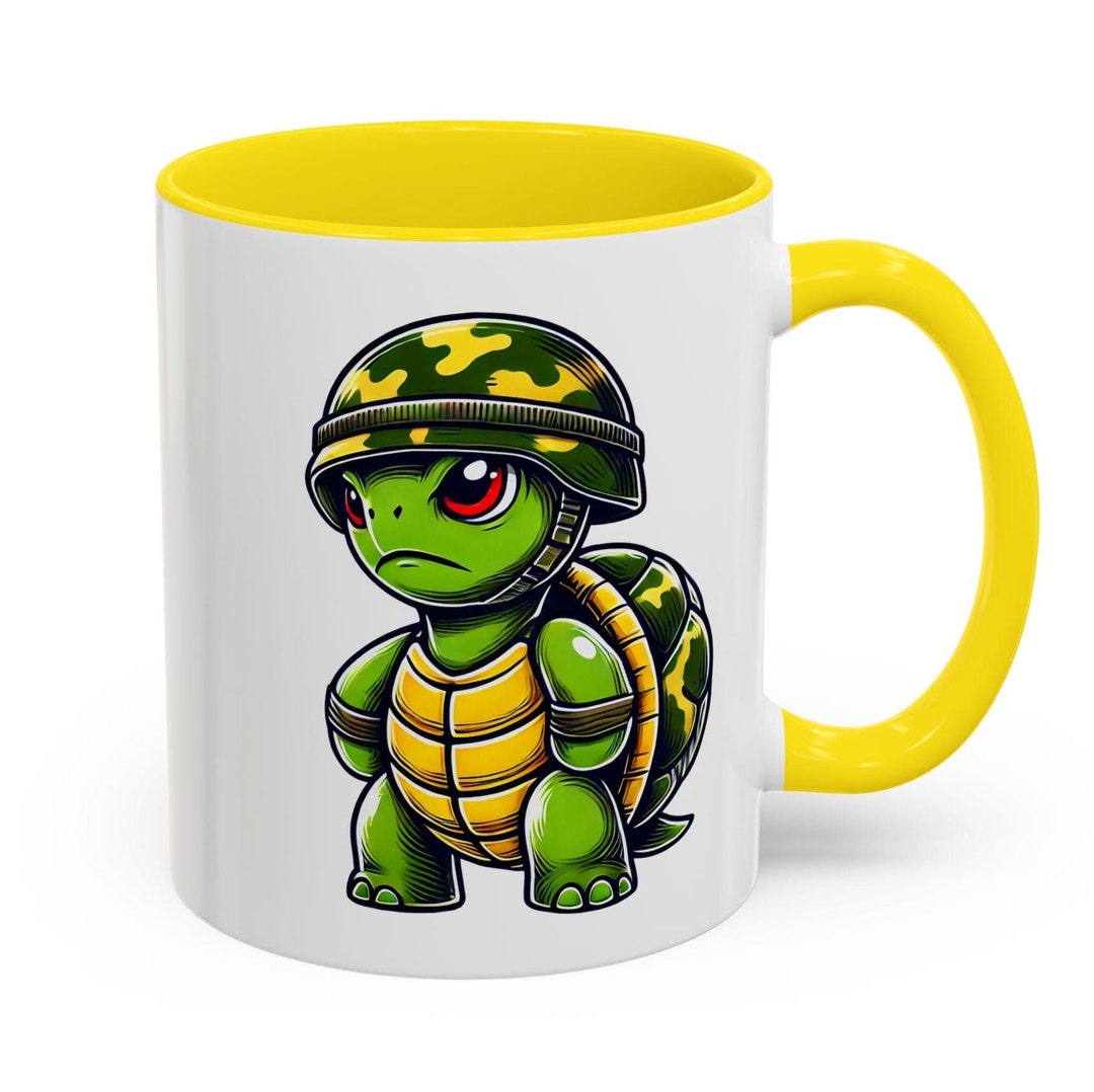 Funny Turtle Mug - Cool Cartoon Turtle in Camo Helmet, Unique Coffee ...