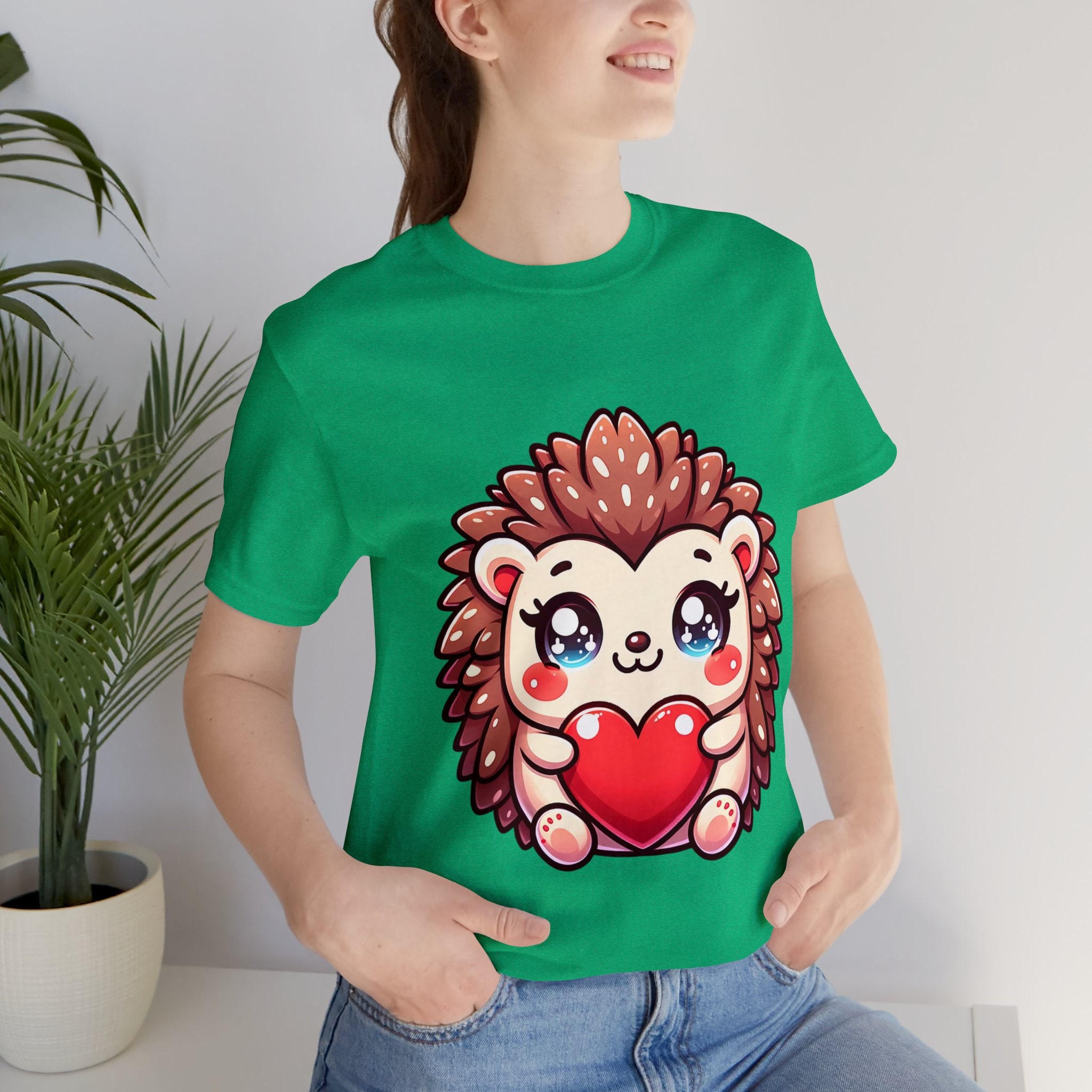 Cartoon Hedgehog Love Heart DTG T-shirt Unisex Graphic Tee Top, Cute ...