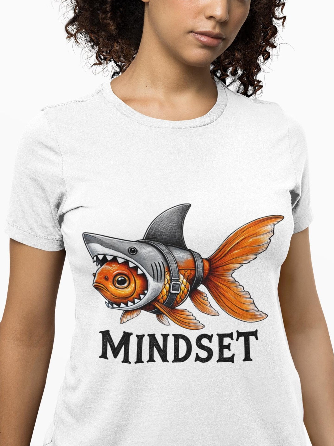 Unisex Mindset Goldfish T-shirt, Bold Graphic Novelty Tee With Shark ...