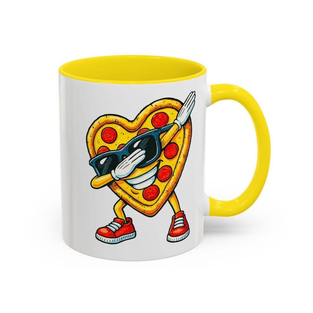 Heart Pizza Dabbing Mug - Funny Pepperoni Slice With Sunglasses Coffee ...