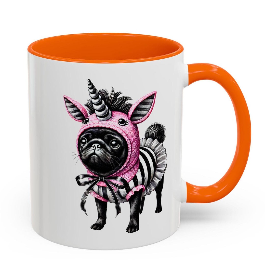 Whimsical Pug Unicorn Coffee Mug, Cute and Funny Pet Design, Striped ...
