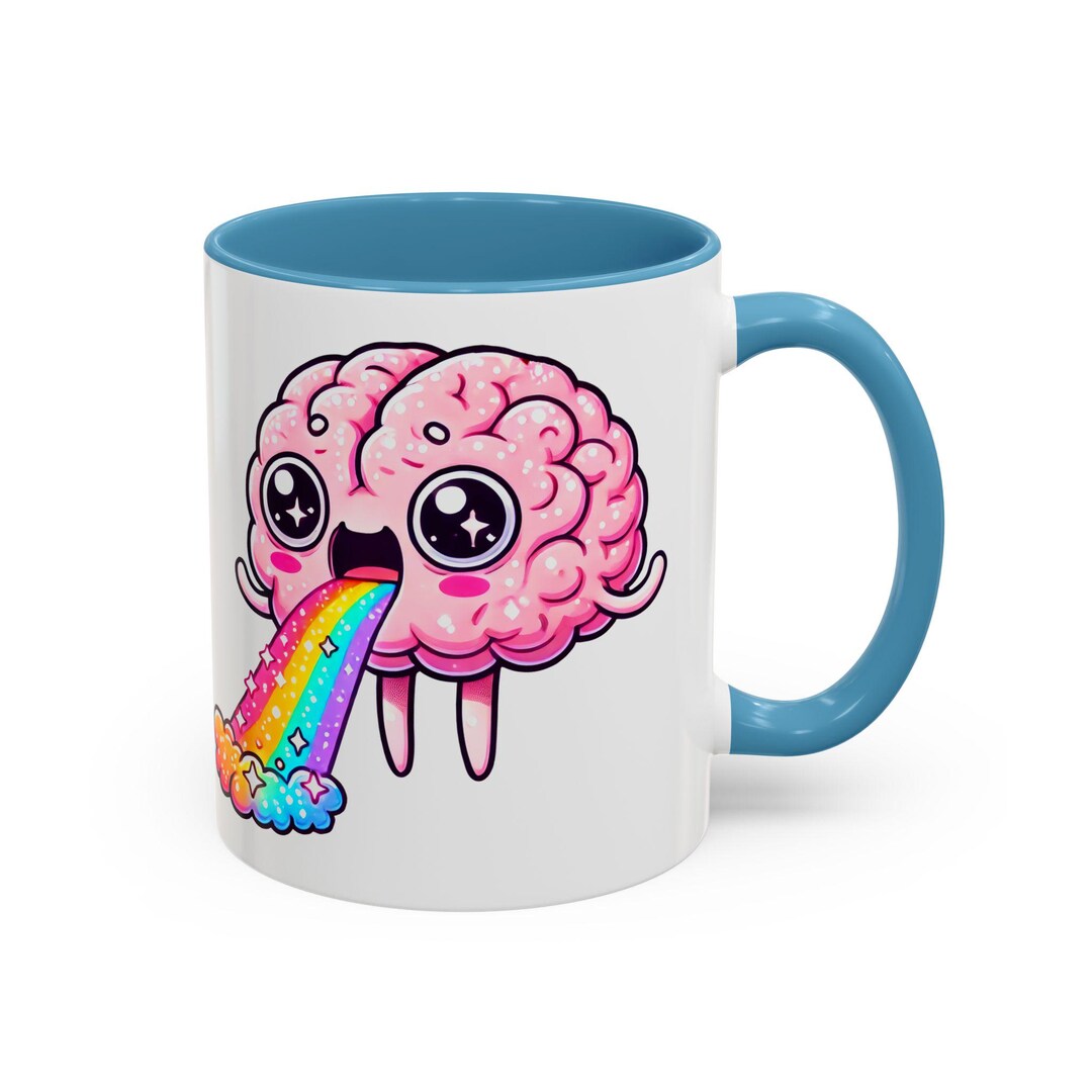 Kawaii Brain Vomiting Rainbow Mug, Cute Sparkly Pink Brain Puking ...