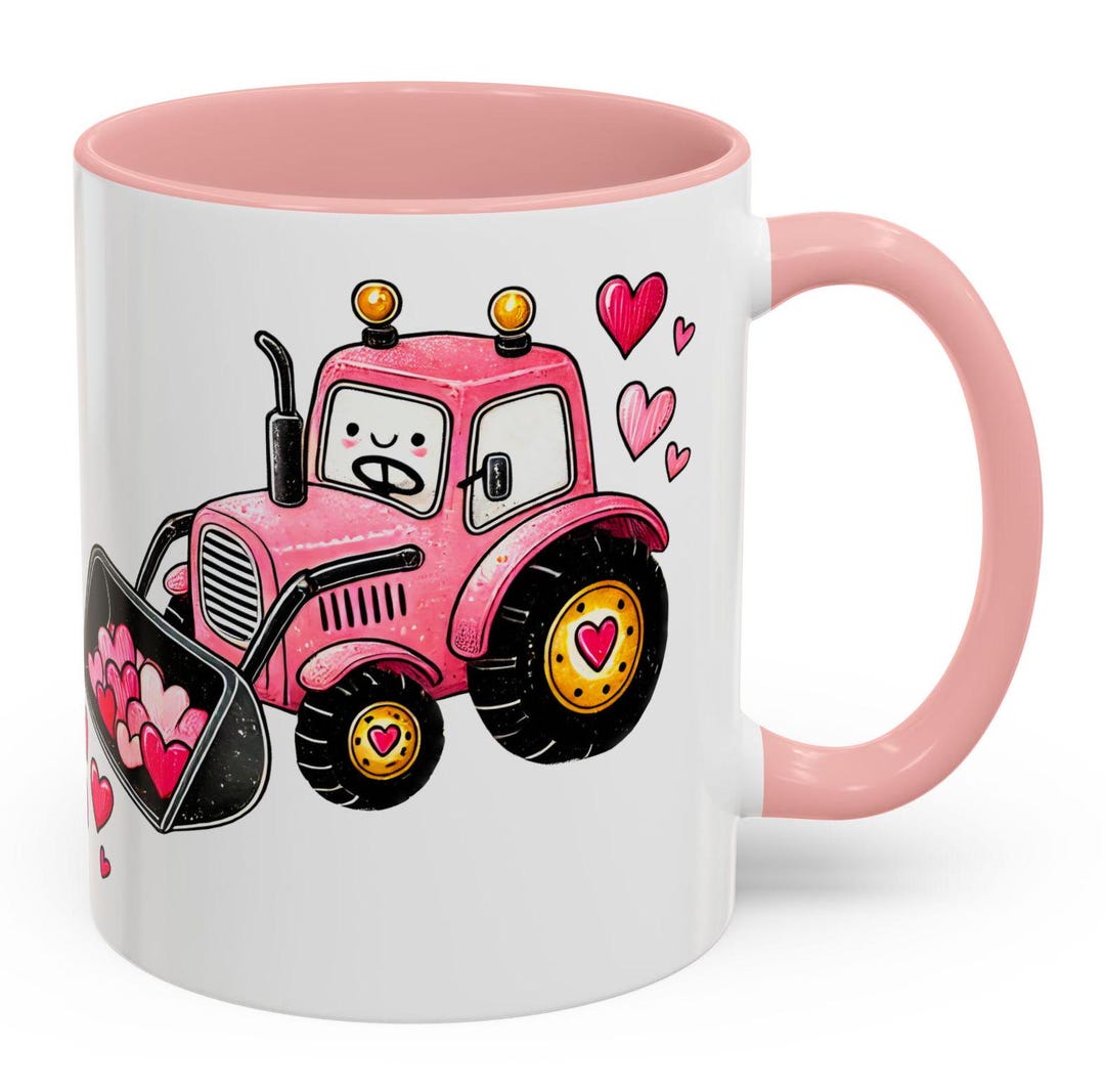 Cute Pink Tractor Mug, Kawaii Love Truck With Hearts, Adorable Farm ...