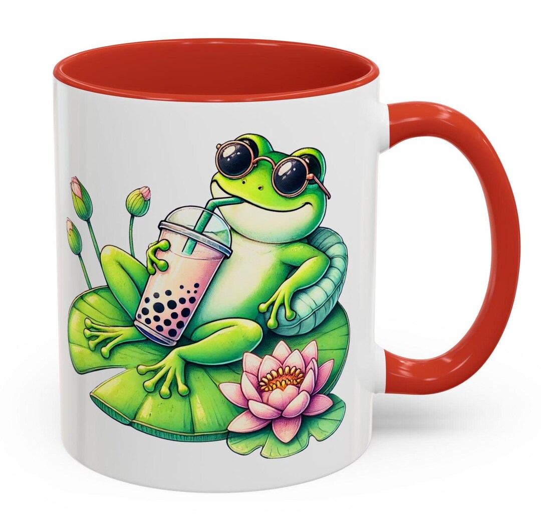 Chill Frog Boba Tea Mug - Cute Aesthetic Coffee Cup - Relaxing Frog on ...