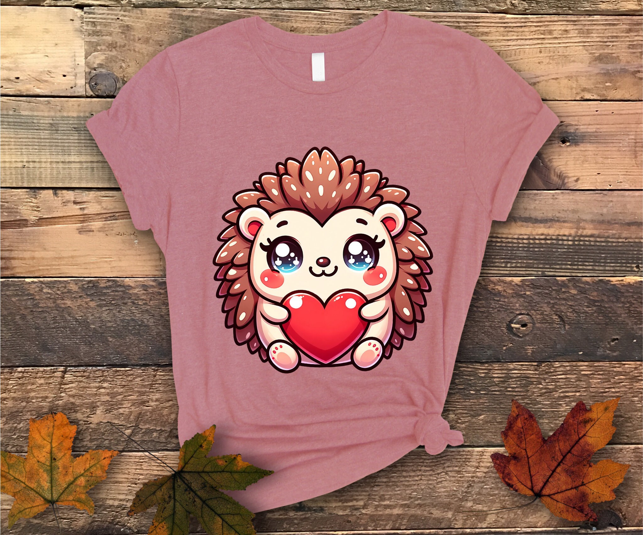 Cartoon Hedgehog Love Heart DTG T-shirt Unisex Graphic Tee Top, Cute ...
