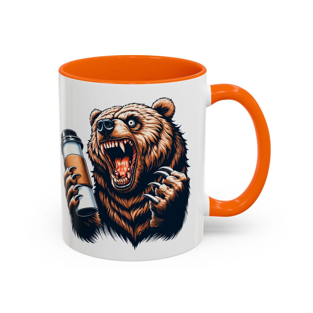 Angry Coffee Bear Mug, Fierce Roaring Grizzly With Takeaway Cup, Funny ...