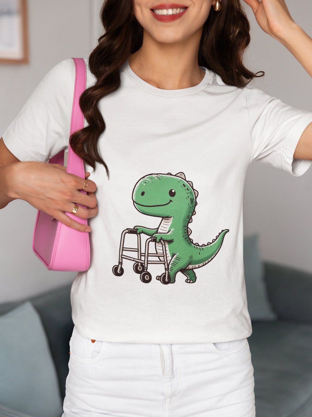 Funny Dinosaur T-shirt With Walker, Cute and Humorous Dino Graphic Tee ...