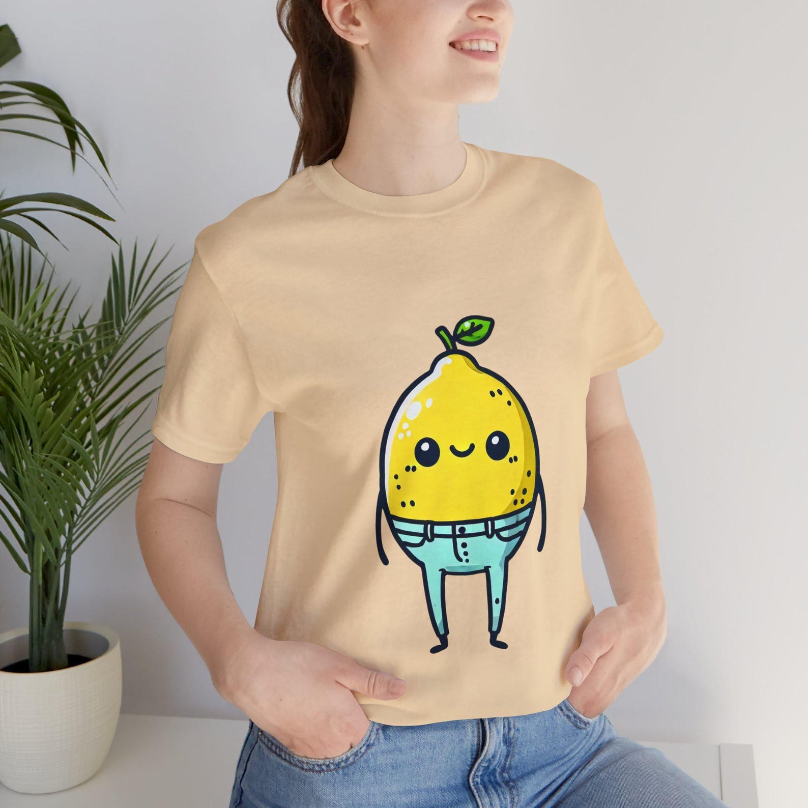 Lemon T-shirt - Cute Lemon With Leaf, Whimsical Lemon Graphic Tee ...