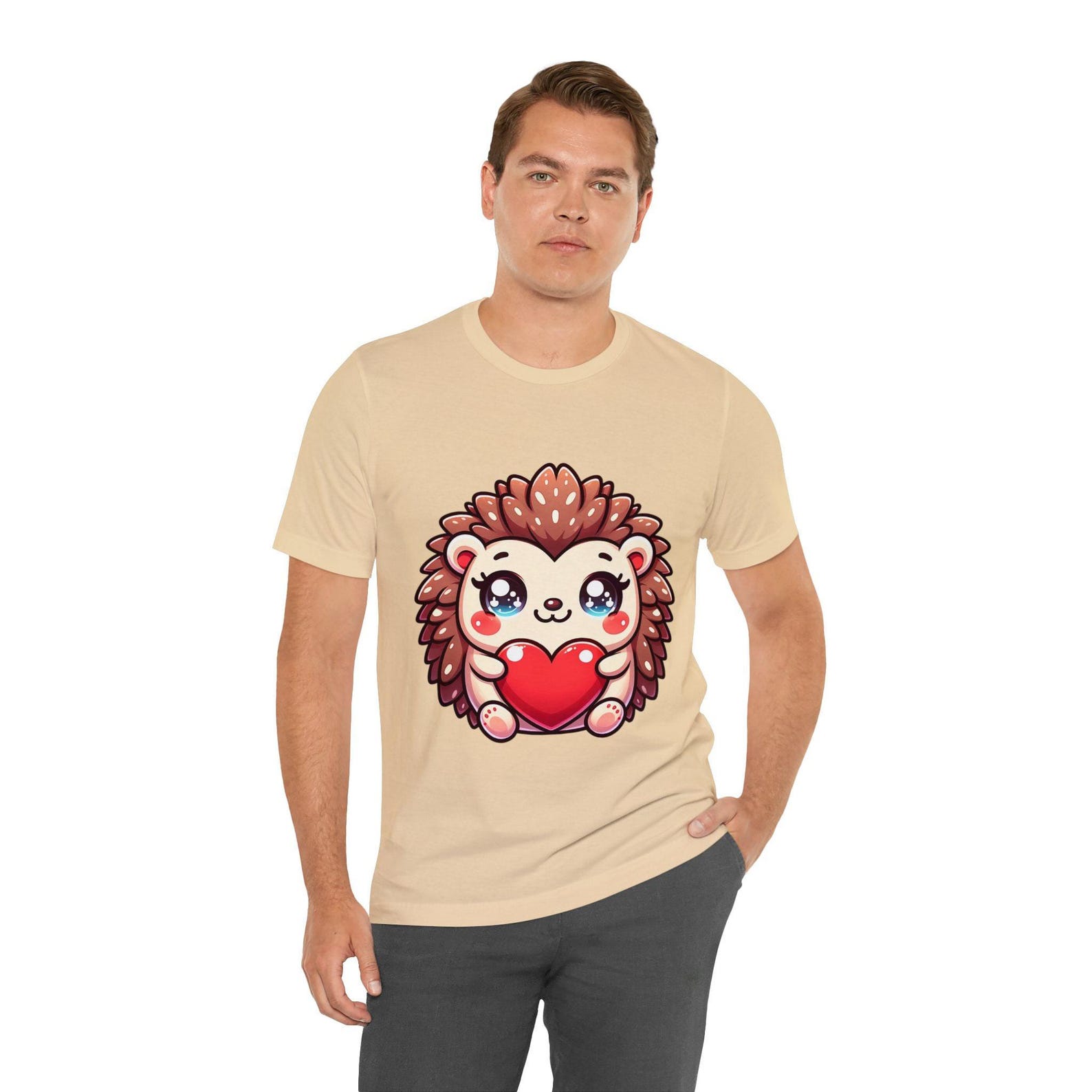 Cartoon Hedgehog Love Heart DTG T-shirt - Unisex Graphic Tee Top, Cute ...
