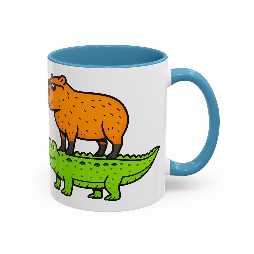 Capybara Riding Alligator Mug - Funny Animal Coffee Cup, Cartoon Gator ...