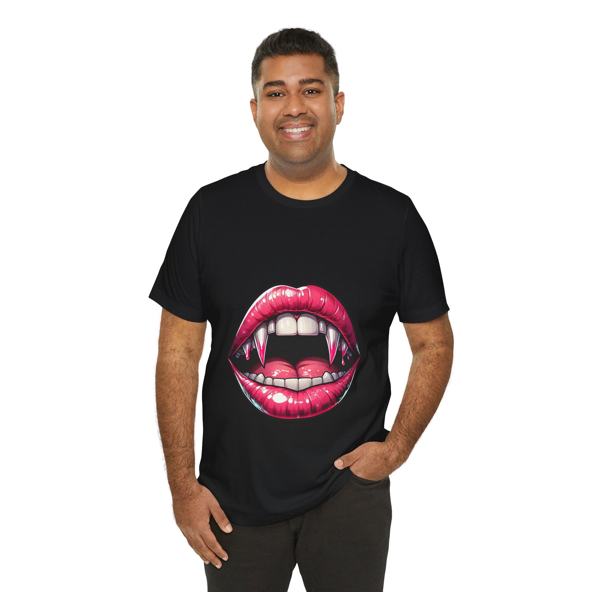 Unisex Vampire Teeth Graphic Tee, Dripping Fangs T-shirt, Spooky Blood ...