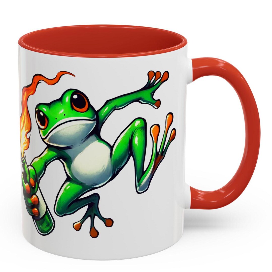 Rebel Frog Mug, Green Tree Frog With Molotov Cocktail, Anarchist Frog ...