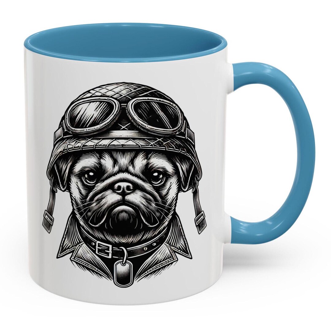 Military Pug Mug, Cool Tactical Dog Coffee Cup, Black & White Vintage ...