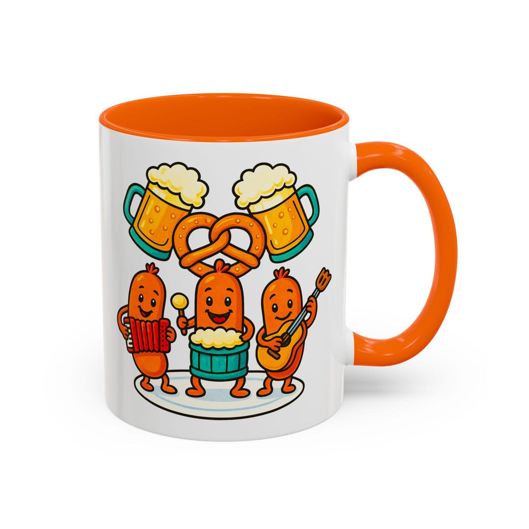 Oktoberfest Beer Mug - Cute Sausage Band With Accordion, Pretzel and ...