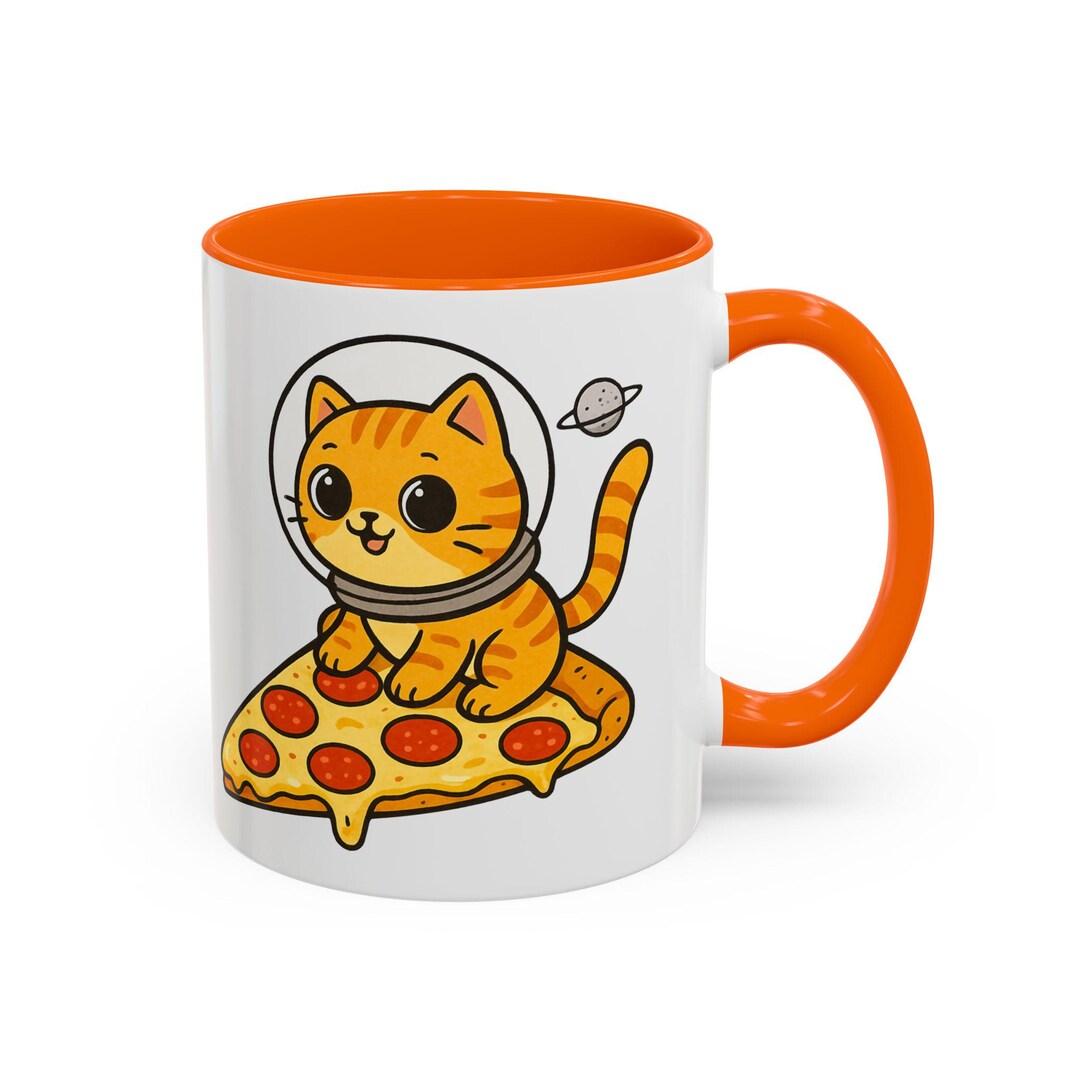 Space Cat Pizza Mug, Cute Astronaut Kitty Riding a Pepperoni Pizza ...