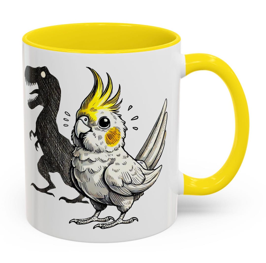 Funny Cockatiel Dinosaur Mug, Cute Parrot With T-rex Shadow, Evolution ...