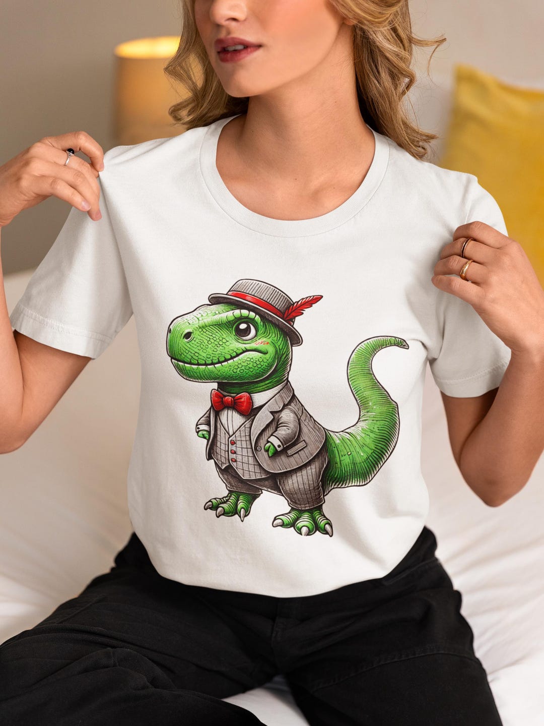 Funny Dapper Dinosaur T-shirt, Cute T-rex in Suit and Hat, Unisex ...