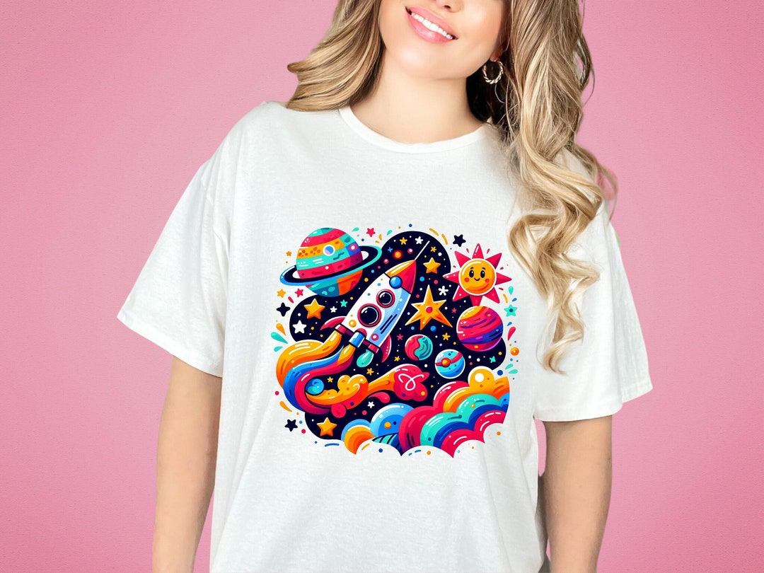 Unisex Space-themed T-shirt With Stars, Planets, Rocket & Astronaut ...
